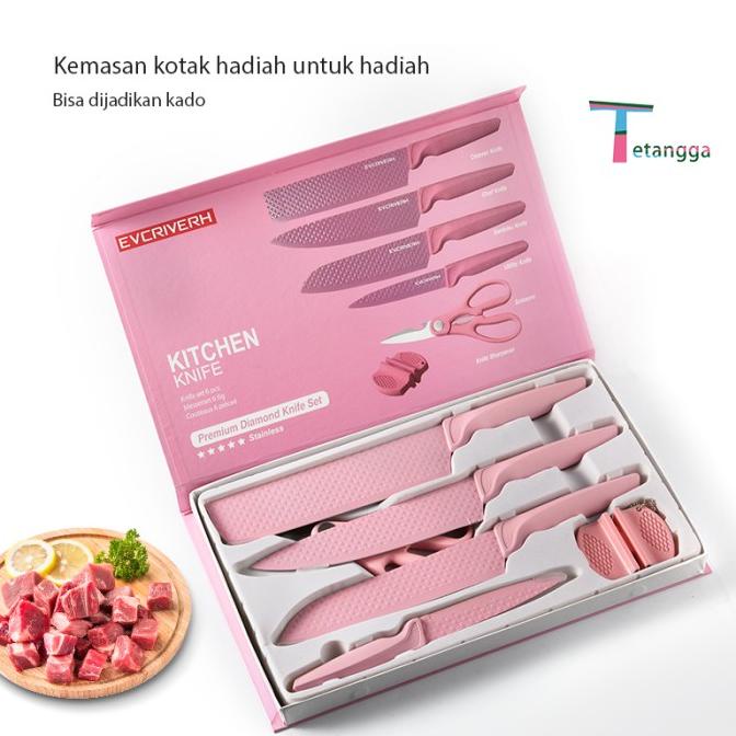 Jual Pisau Berlian Merah Muda 6 In 1 Cookware Kitchen Knife Set ...