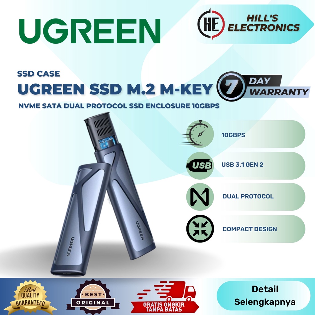 Jual Ugreen SSD Case M.2 M-Key NVMe SATA Dual Protocol SSD Enclosure 10Gbps - New Model | Shopee ...