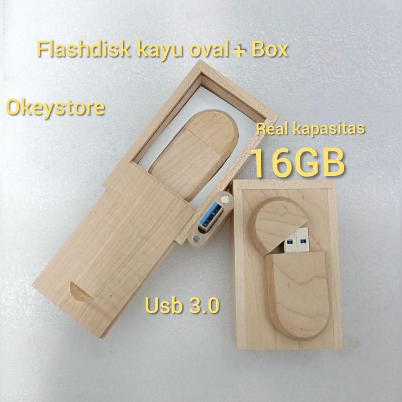 Jual FLASHDISK 16GB USB 3.0 OVAL + BOX KAYU SLIDE REAL KAPASITAS ...