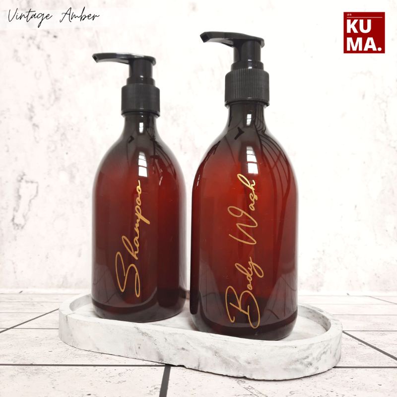 Jual Vintage Amber Botol Pump 300ml Refill Aesthetic Botol Sabun ...