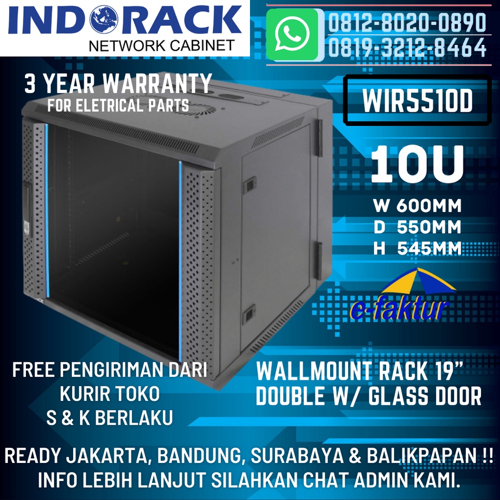 Jual Wallmount Rack INDORACK WIR5510D Double Door Rak 10U Depth 550mm ...
