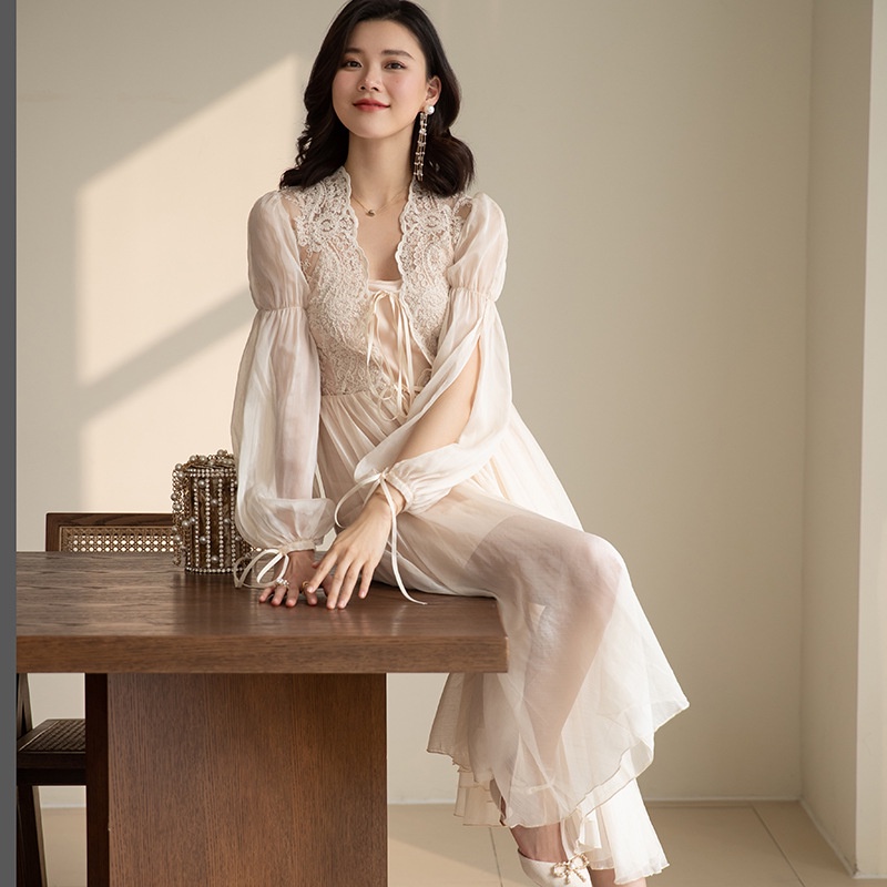 Jual Unikiwi Women Sleepwear Princess Robes Bride Robe Long Sleeve ...