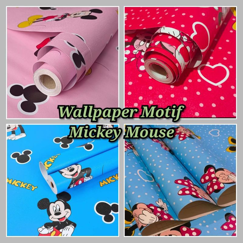 Jual Wallpaper sticker dinding motif karakter Mickey mouse Merah Pink ...