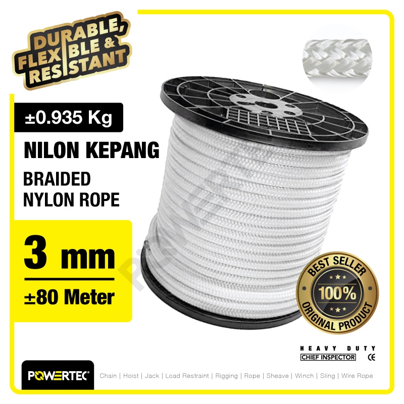 Jual POWERTEC Tali Nilon Kepang 3mm x 80m Braided Nylon Rope | Shopee ...