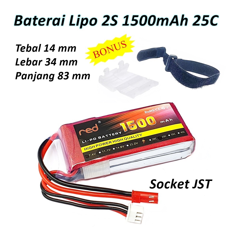 Jual Baterai Lipo 2S 7.4Volt 1500 mAh 25C Hobby RC | Shopee Indonesia