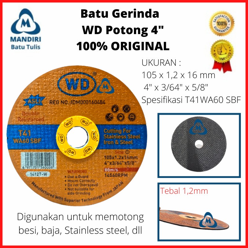 Jual Batu Gurinda Gerinda Potong Besi WD 4" x 1.2/Resibon WD Tipis ...