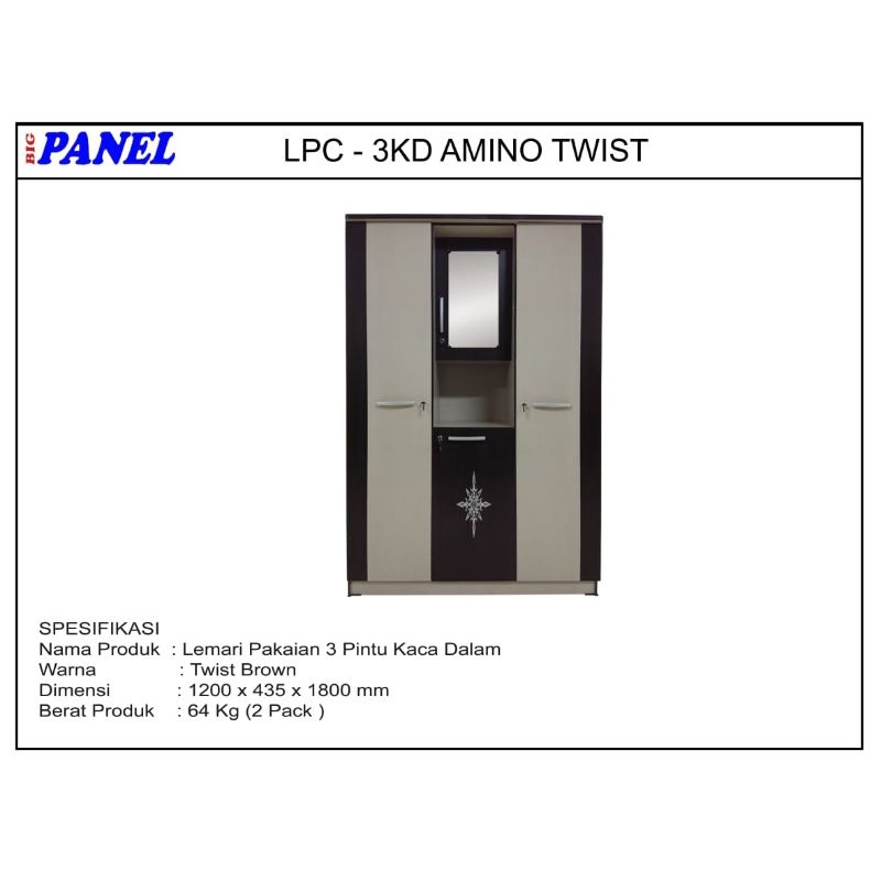 Jual Panel Lemari Pakaian 3 Pintu LPC-3KD Amino Twist (khusus wilayah ...
