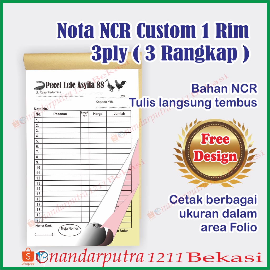 Jual Cetak Nota NCR 3 Ply 1 Rim Custom /Cetak Nota Custom Ncr 1Rim 3 ...