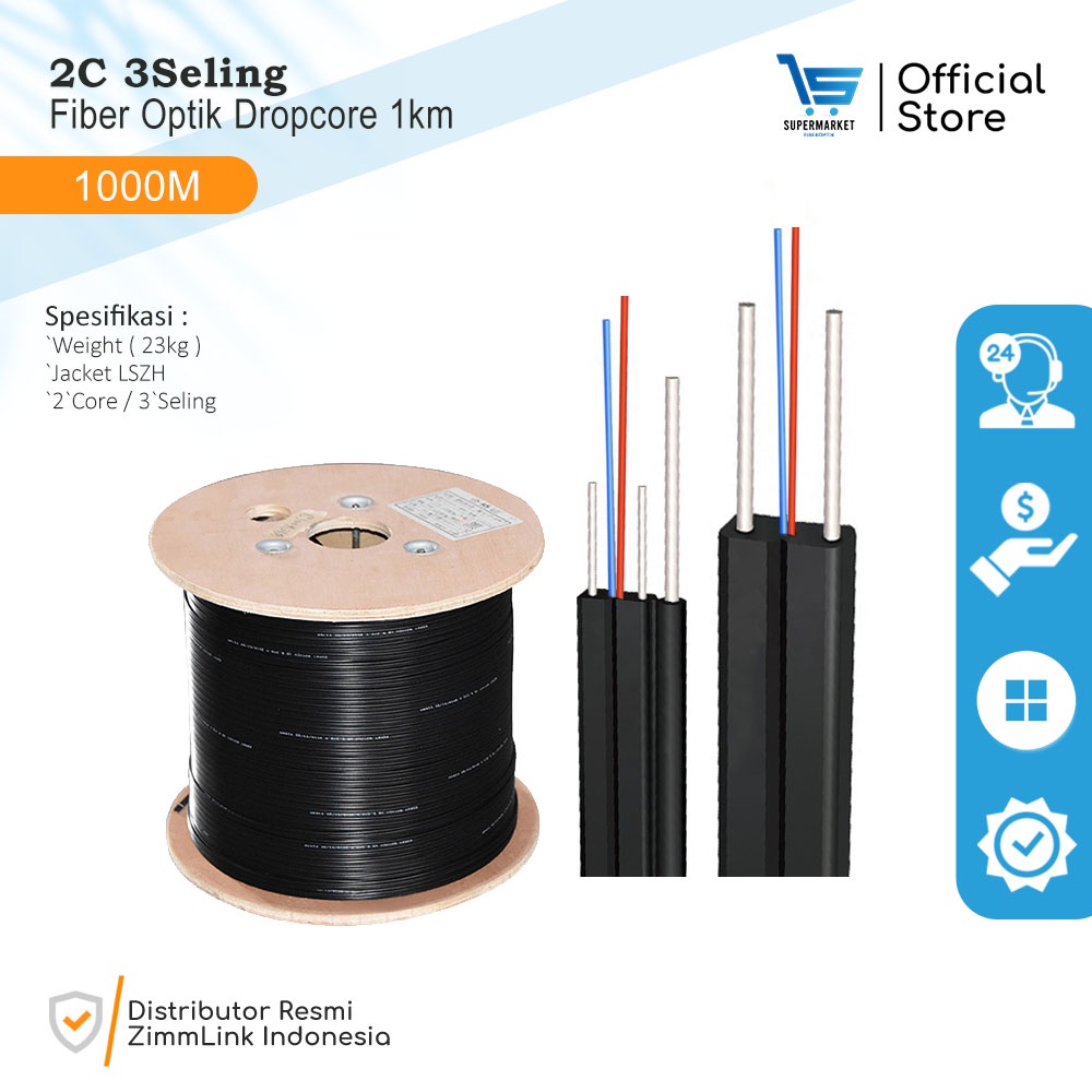 Jual Kabel 2 Core 3 Seling Dropcore 1000 mtr FTTH fiber optic | Shopee ...