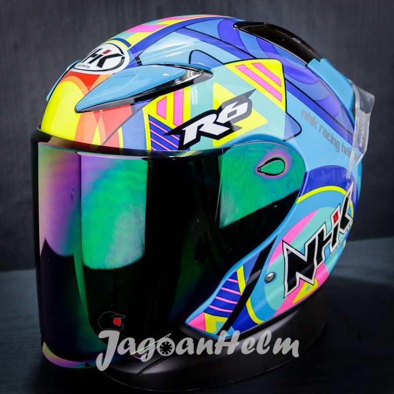 Jual HELM NHK R6 PIGMENT SE PAKET GANTENG | BLUE FLUO. | R-6 HALF FACE ...