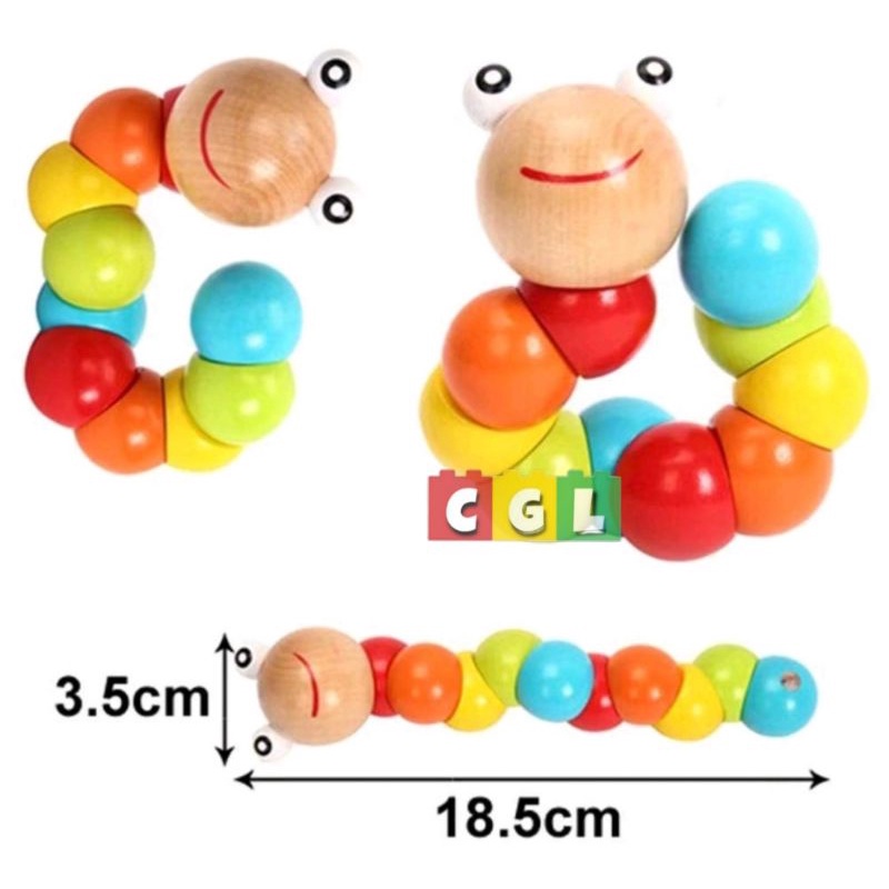 Jual Mainan Edukasi Montessori Anak Ulat Kayu Lucu Rainbow Wooden Toys ...