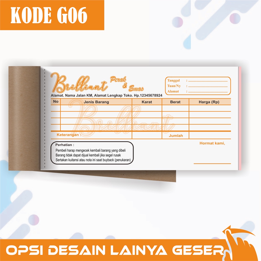 Jual NOTA/KWITANSI TOKO EMAS CUSTOM, UKURAN 21X11CM, SURAT JALAN DLL ...