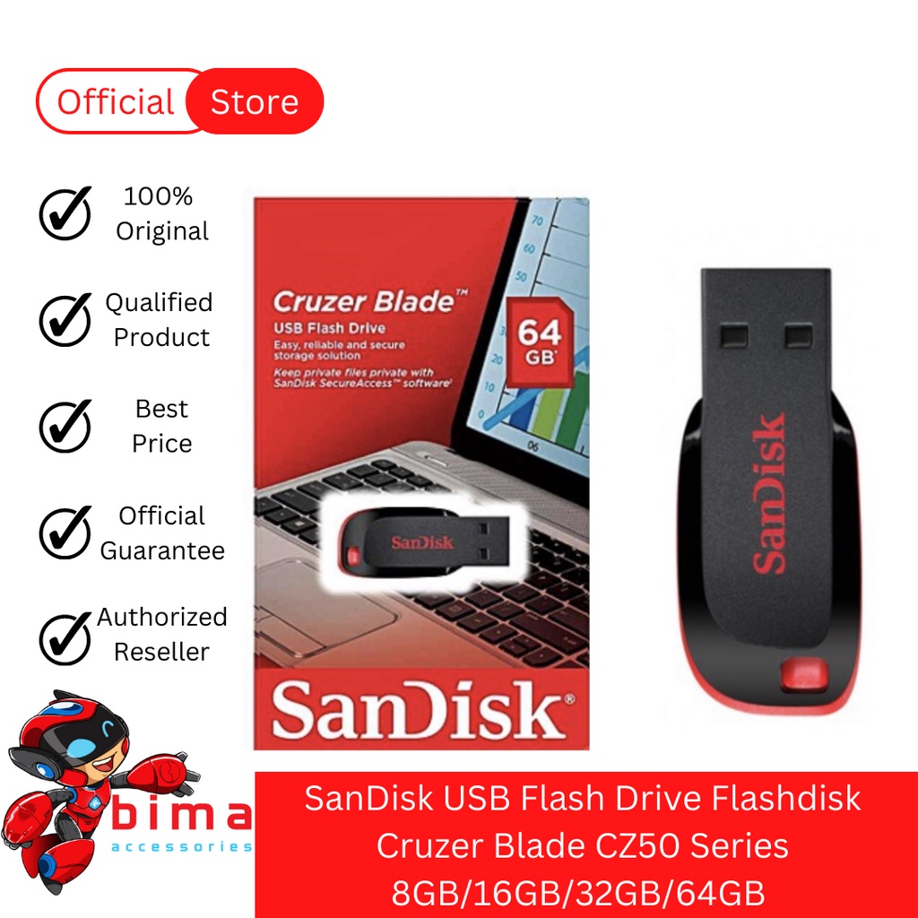 Jual SANDISK USB Flashdisk Flashdrive 8GB/16GB/32GB/64GB Cruzer Blade ...