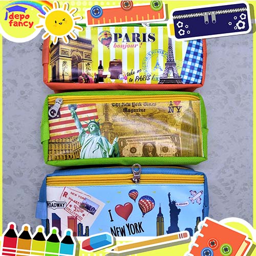 Jual Kotak Pensil Kain 2 Resleting London Eropa / Pencil Case / Tepak ...