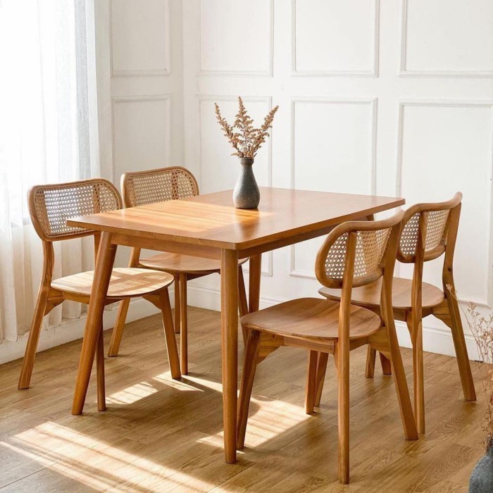 Jual Dining Set Minimalis Retro Kayu Jati Dudukan Kombinasi Rotan ...