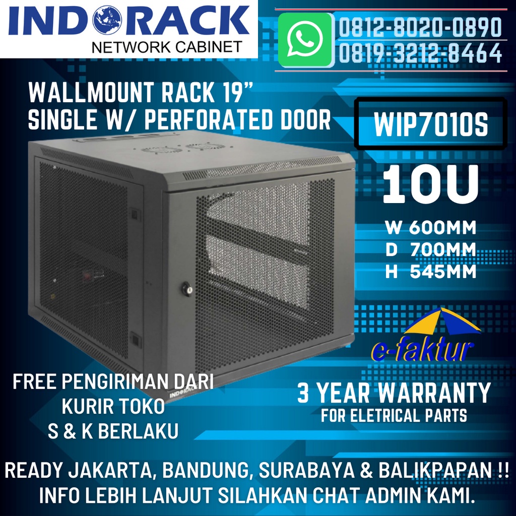 Jual INDORACK Wallmount Rack 10U Depth 700mm Perforated/Single Door Rak - WIP7010S | Shopee ...