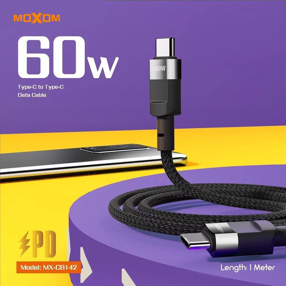 Jual MOXOM Fast Charging Cable 60w Type C to Type C 1 Meter MX - CB142 PD | Shopee Indonesia