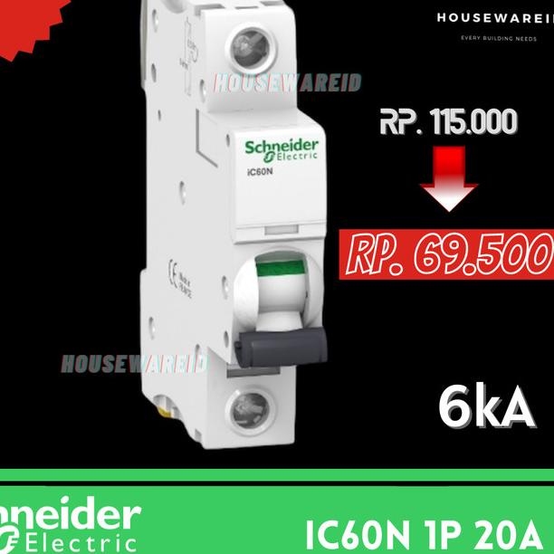 Jual MCB Schneider Acti9 iC60N 1 Phase 20 Ampere Original SNI, 1p 20a 1pole | Shopee Indonesia