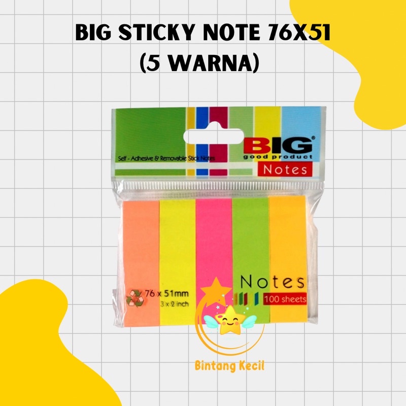 Jual STICKY NOTE BIG / PENANDA BUKU / PEMBATAS BUKU KERTAS 76X51 5 ...