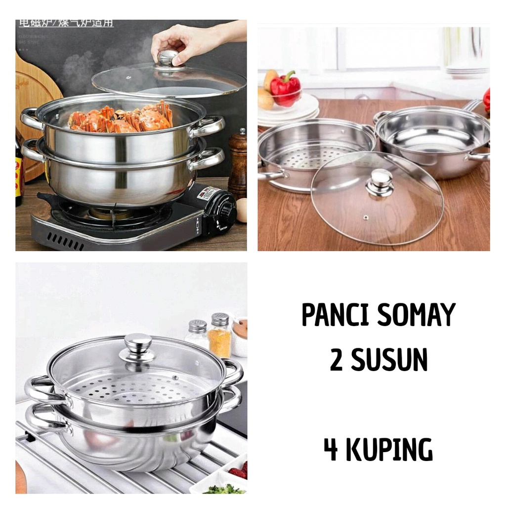 Jual panci siomay 2 susun 28cm / panci kukus 2 susun /steamer stainless ...