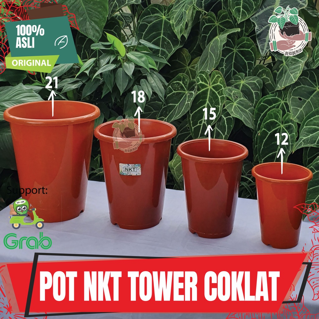 Jual Pot Tinggi NKT Tower Coklat Merah Polos Pot Plastik Tanaman Hias ...