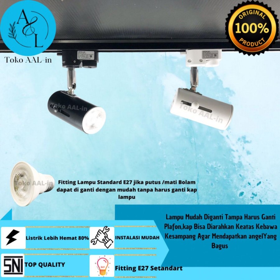 Jual Lampu sorot rel spotlight track light rell - Hitam, Kosongan E27 ...