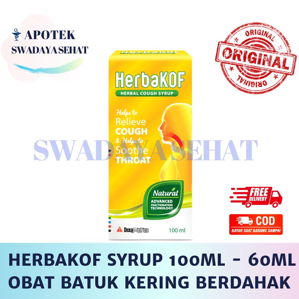 Jual HERBAKOF SYRUP 100ML - Obat Batuk Kering Atau Berdahak Sirup 60ML ...