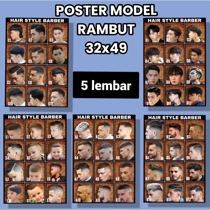 Jual 5 lembar Poster barbersop / poster pangkas rambut / model rambut ...