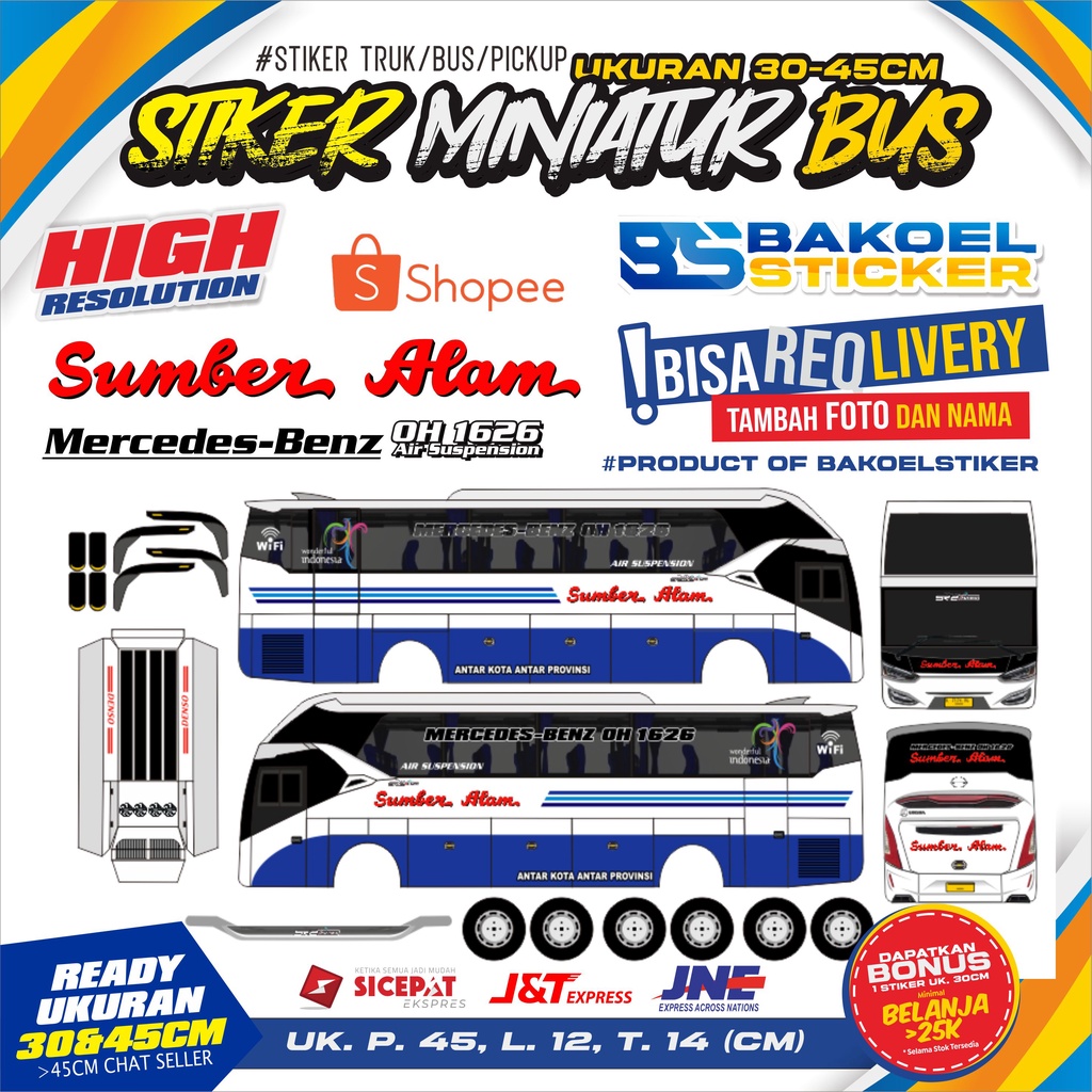 Jual Stiker Miniatur Bus JB3 Ukuran 30-45cm LAJU PRIMA | DAMRI | SUMBER ...