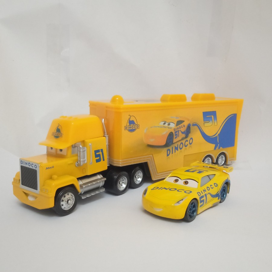 Jual mainan diecast mobil cars 51 Dinoco Yellow mack truck transporter ...