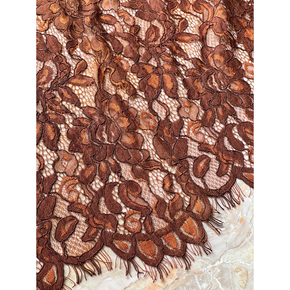 Jual Kain Brokat Bahan Brukat Panel 2 sisi Premium Import Brown Orange ...