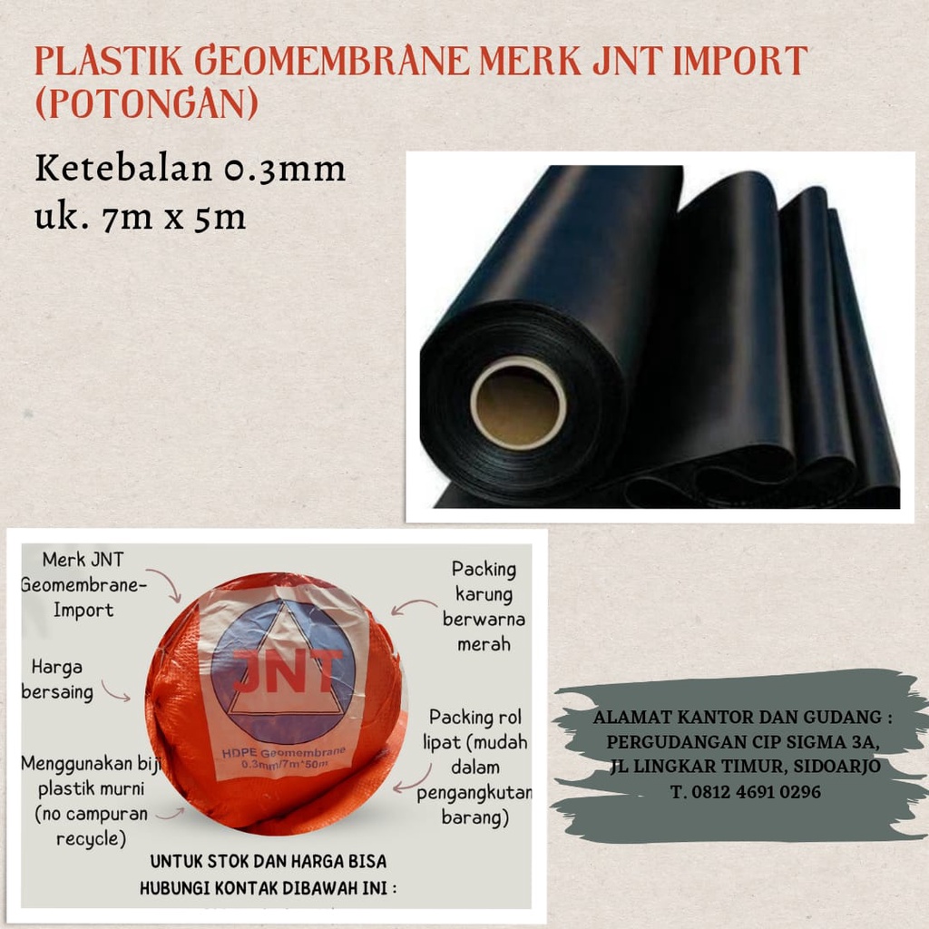 Jual PLASTIK GEOMEMBRANE MERK JNT-IMPORT 0,3MM (UK. 7M X 5M) | Shopee Indonesia