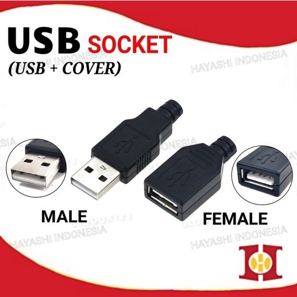 Jual Soket USB 4 Pin Plug Socket Connector Kosong Jantan Male Betina ...