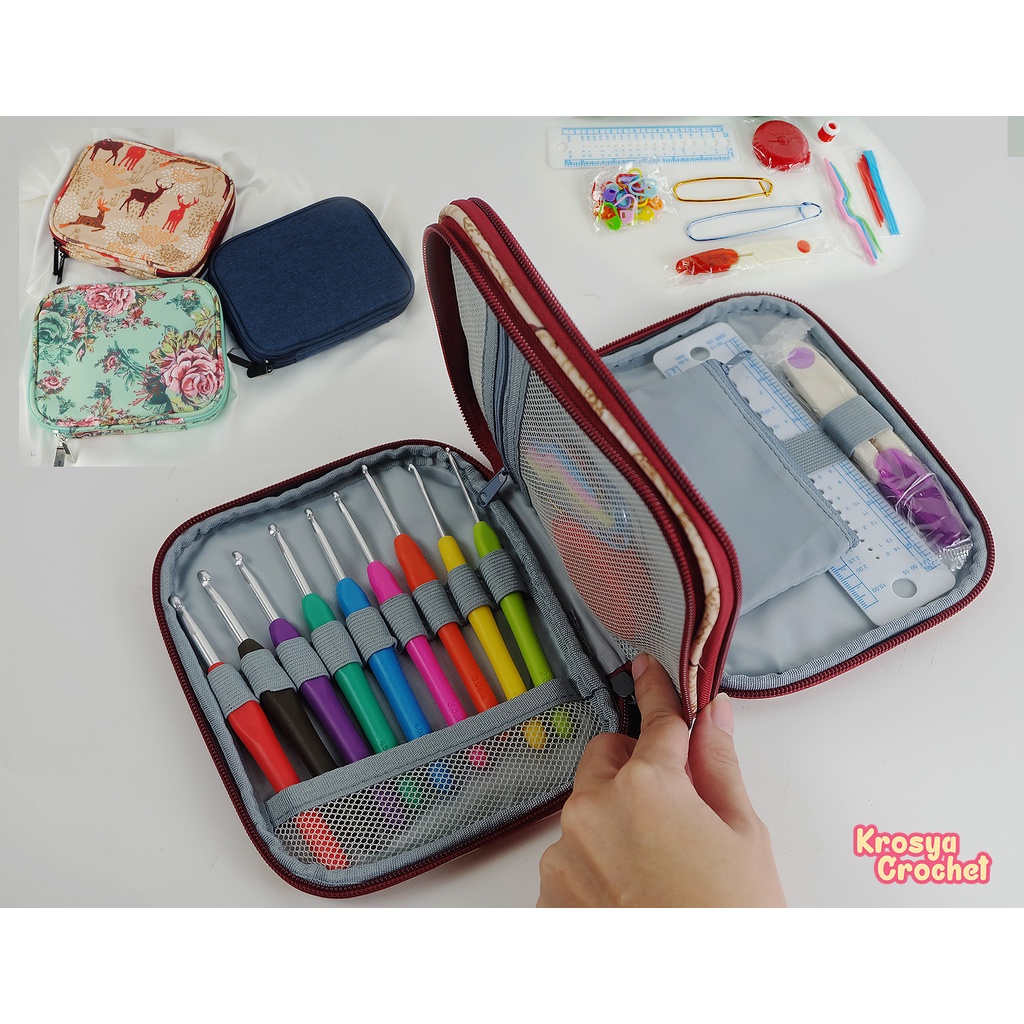 Jual Hakpen Set Hook (Jarum & Alat Rajut Crochet) Tas Floral Bunga Biru ...