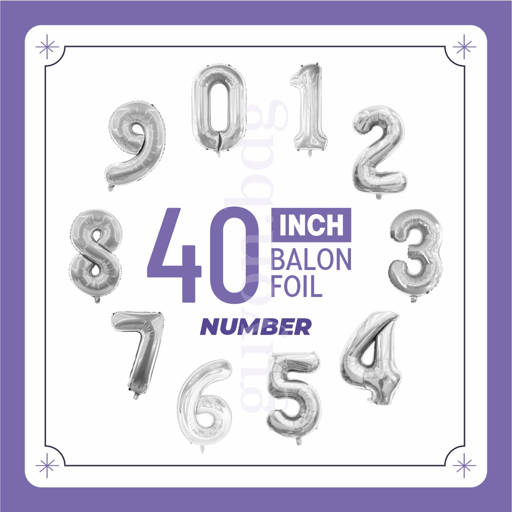 Jual 40 INCH SILVER FOIL BALON ANGKA JUMBO 100CM - 40INCH BALON ULANG ...