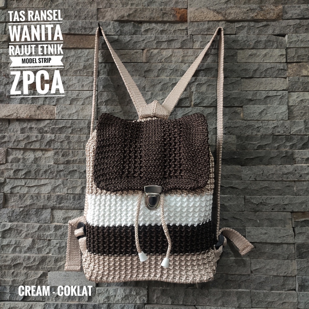 Jual Tas Ransel Rajut Wanita Strip Milenial Terlaris | Shopee Indonesia