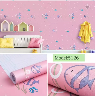Jual Motif Ikan Pink Wallpaper Tembok / 10 Meter x 45 cm Anti Air Bahan ...