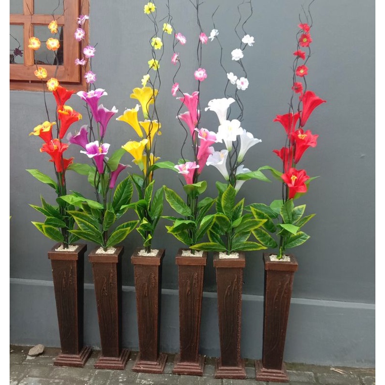 Jual BUNGA SUDUT RUANGAN LENGKAP POT BATU // BUNGA HIAS LILI OMBAK ...