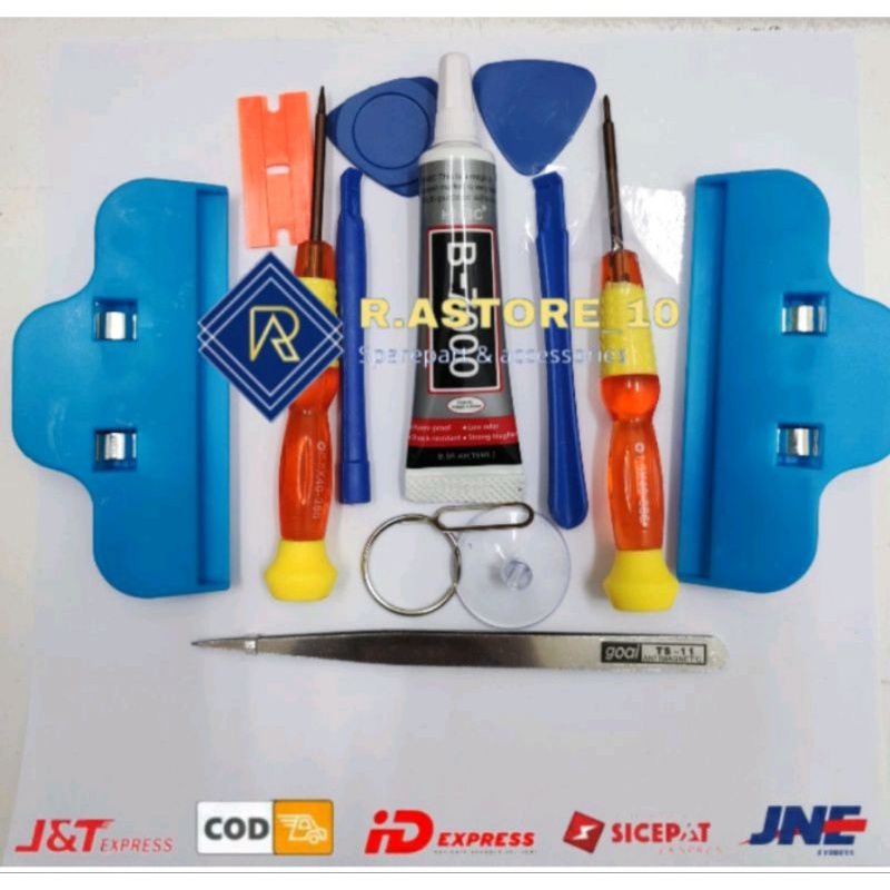 Jual Obeng set Hp 10 IN 1 + Penekan LCD LEBAR + LEM b7000 15 BENING 15 ML / LEM T7000 15 ML ...