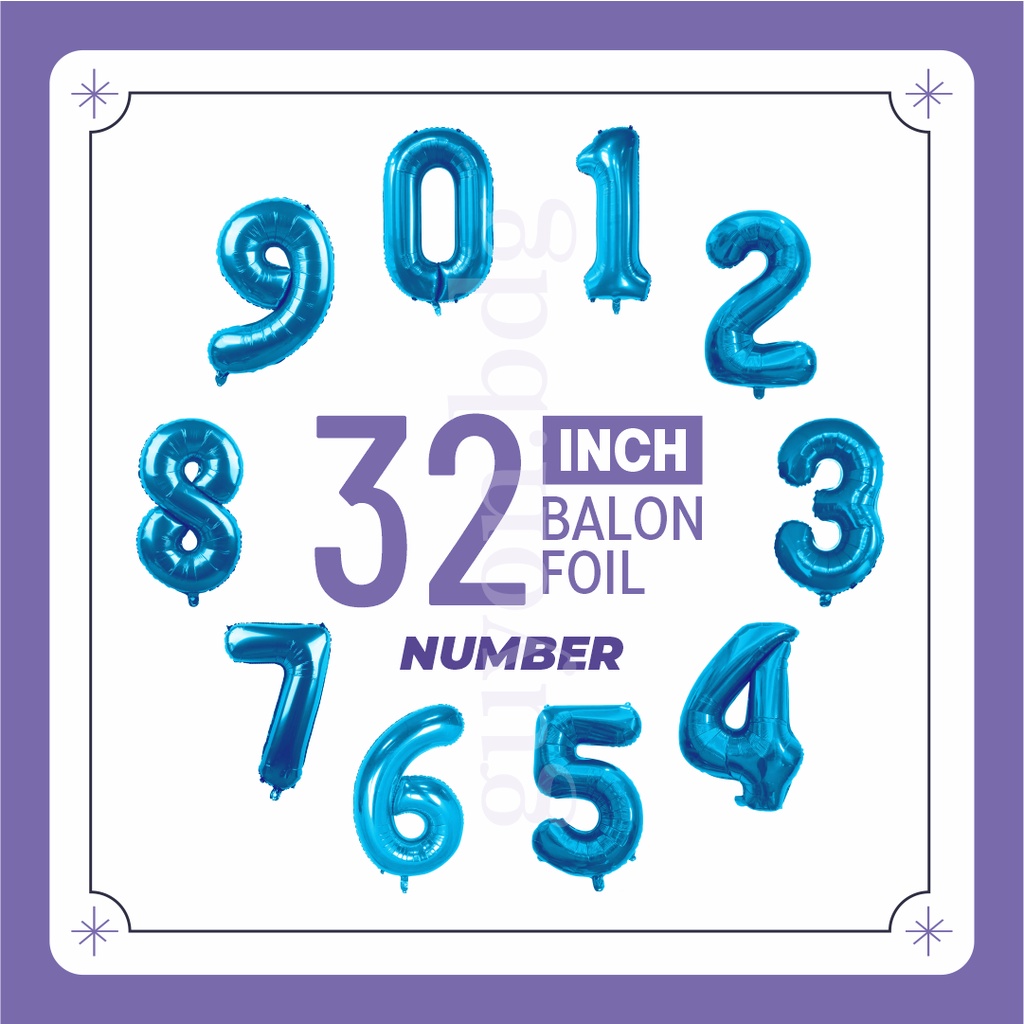 Jual 32 INCH BLUE BALON ANGKA FOIL BIRU JUMBO 80CM - 32INCH BALON ULANG ...