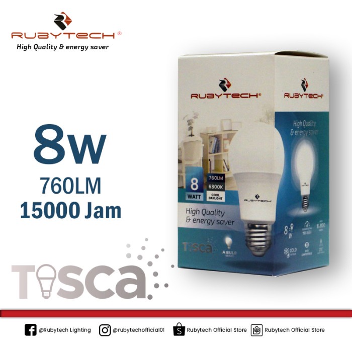 Jual LAMPU LED 8 WATT A-BULB RUBYTECH TOSCA GARANSI 1 TAHUN | Shopee Indonesia