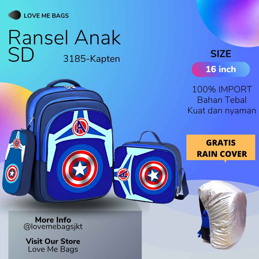 Jual LMB Tas Sekolah Anak Laki Sd Import Set 3 Karakter Superhero Bagian Depan Timbul 6D Bahan ...