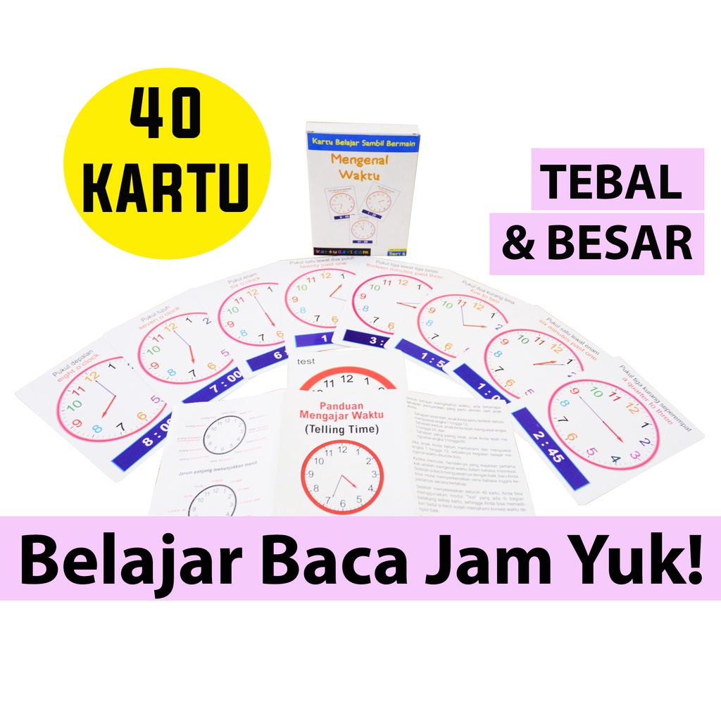Jual FlashCard - Belajar Membaca Jam - Mengenal Waktu (Seri 6 - Kartu Bayi) | Shopee Indonesia