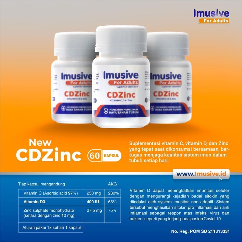 Jual Imusive CD Zinc. Vitamin C dan D3, mengandung Zinc / zat besi ...