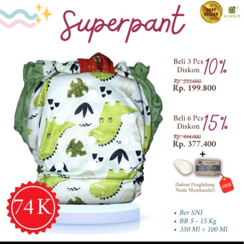 Jual Popok Kain Cuci Ulang /Clodi Klodiz Superpant Aio untuk BB 5-20 kg ...