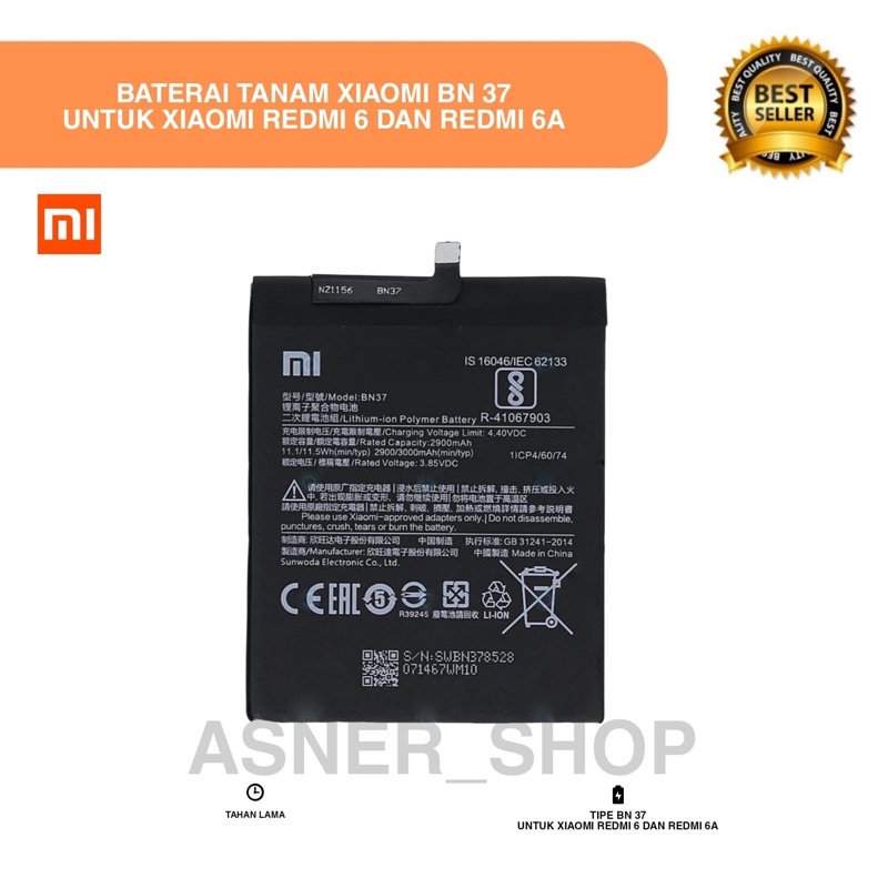 Jual Baterai Xiaomi BN37 Redmi 6A / Bat Redmi 6 BN-37 Tanam Bateray ...