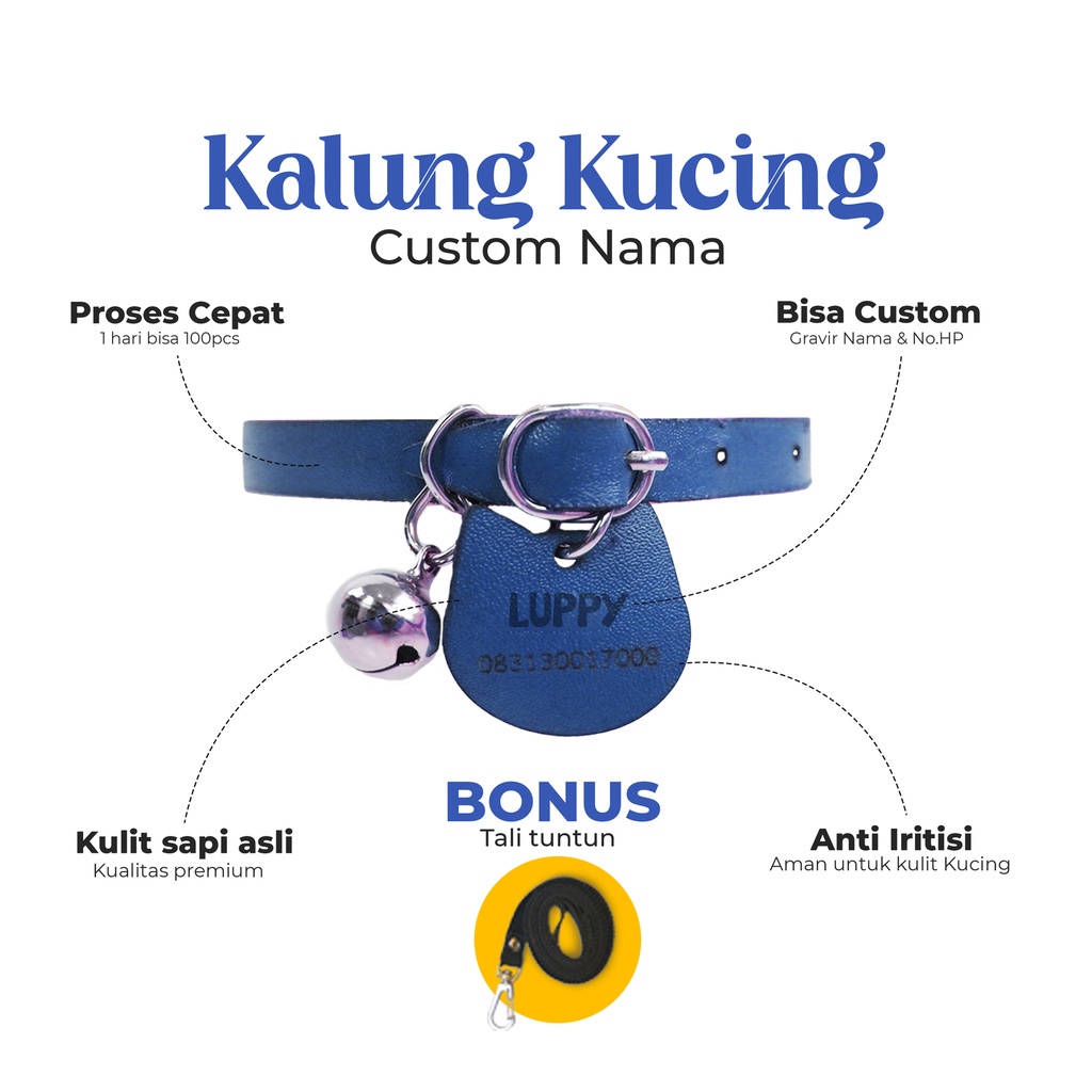 Jual Aksesoriskulit.id Kalung kucing kulit sapi asli bisa custom nama ...