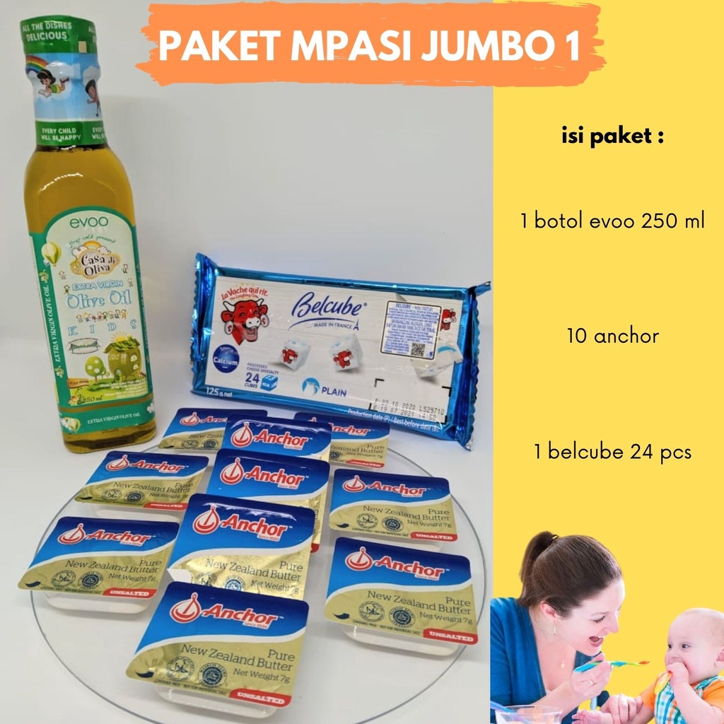 Jual Paket Mpasi Jumbo 1 (1 btl Evoo + 1 pack belcube + 10 Anchor ...