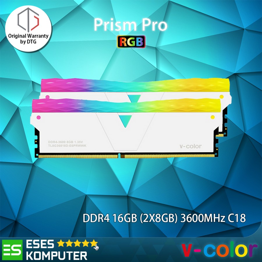 Jual RAM v-color DDR4 PRISM PRO RGB 16GB (2x8GB) 3600MHz CL18 WHITE | Shopee Indonesia