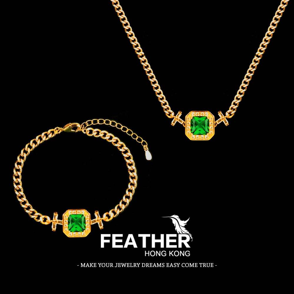 Jual FEATHER HONGKONG - ( SET KALUNG GELANG EMERALD ) - Kalung Liontin ...